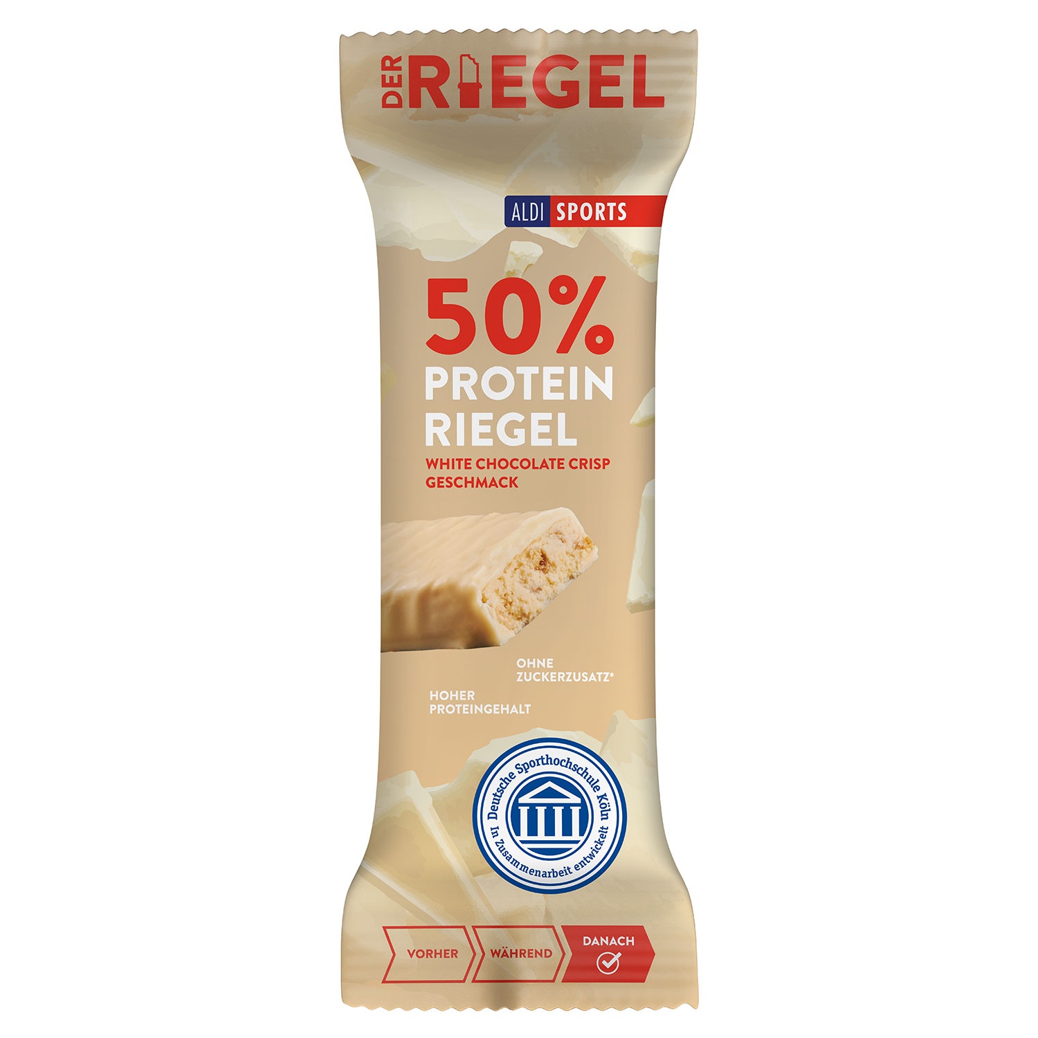 ALDI SPORTS 50 % High Protein Riegel 45 g, White Choco Crisp | ALDI SÜD