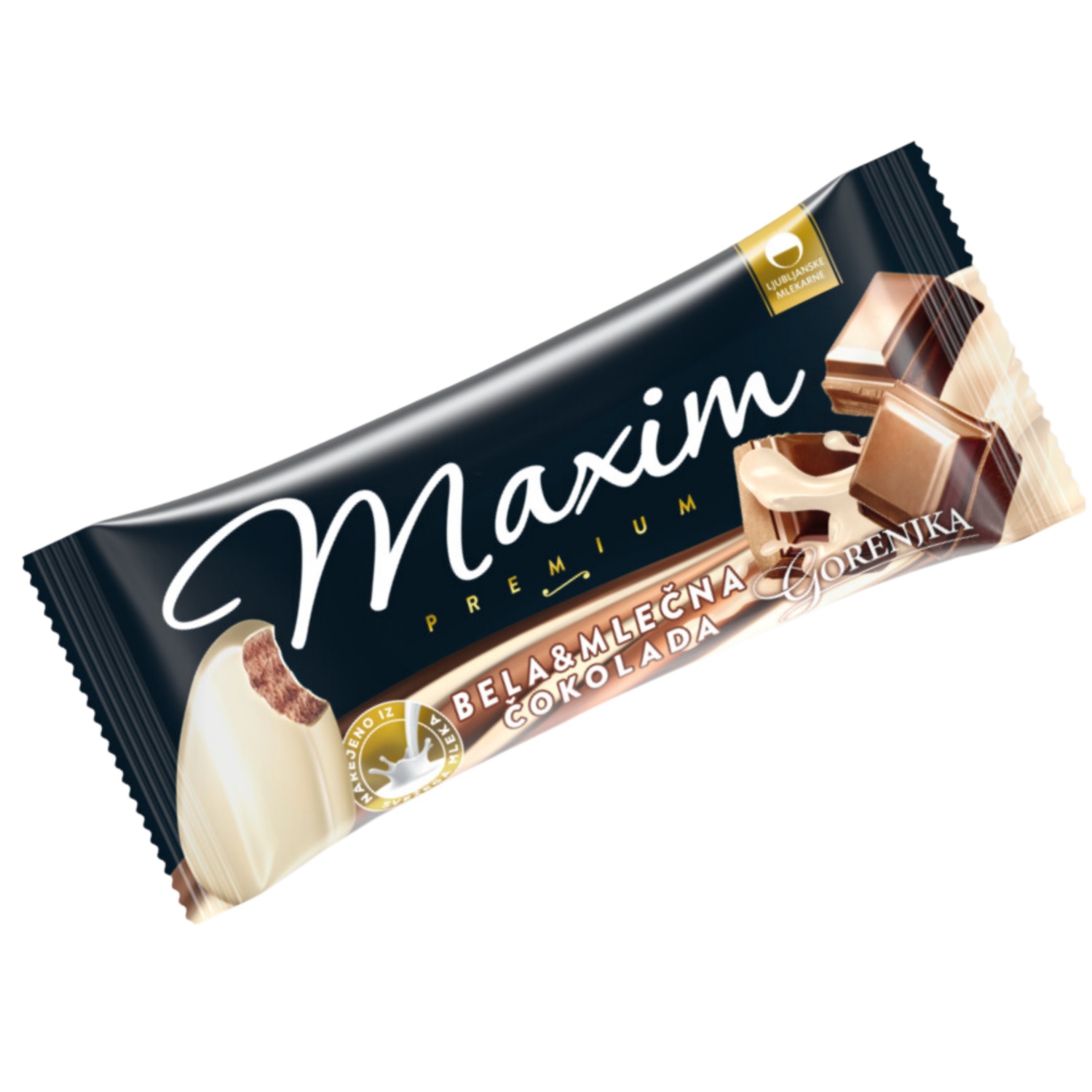 LJUBLJANSKE MLEKARNE Sladoled na palčki Maxim premium, bela čokolada ...