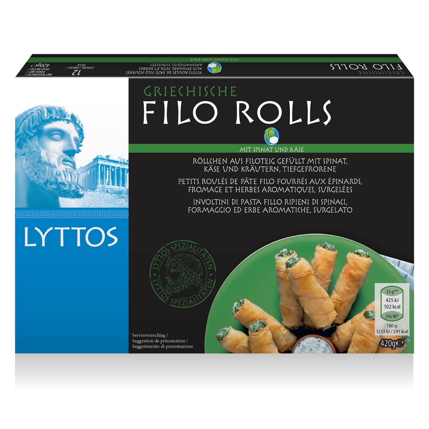 LYTTOS Töltött görög tekercs filotésztából, spenót-feta, 420 g | ALDI