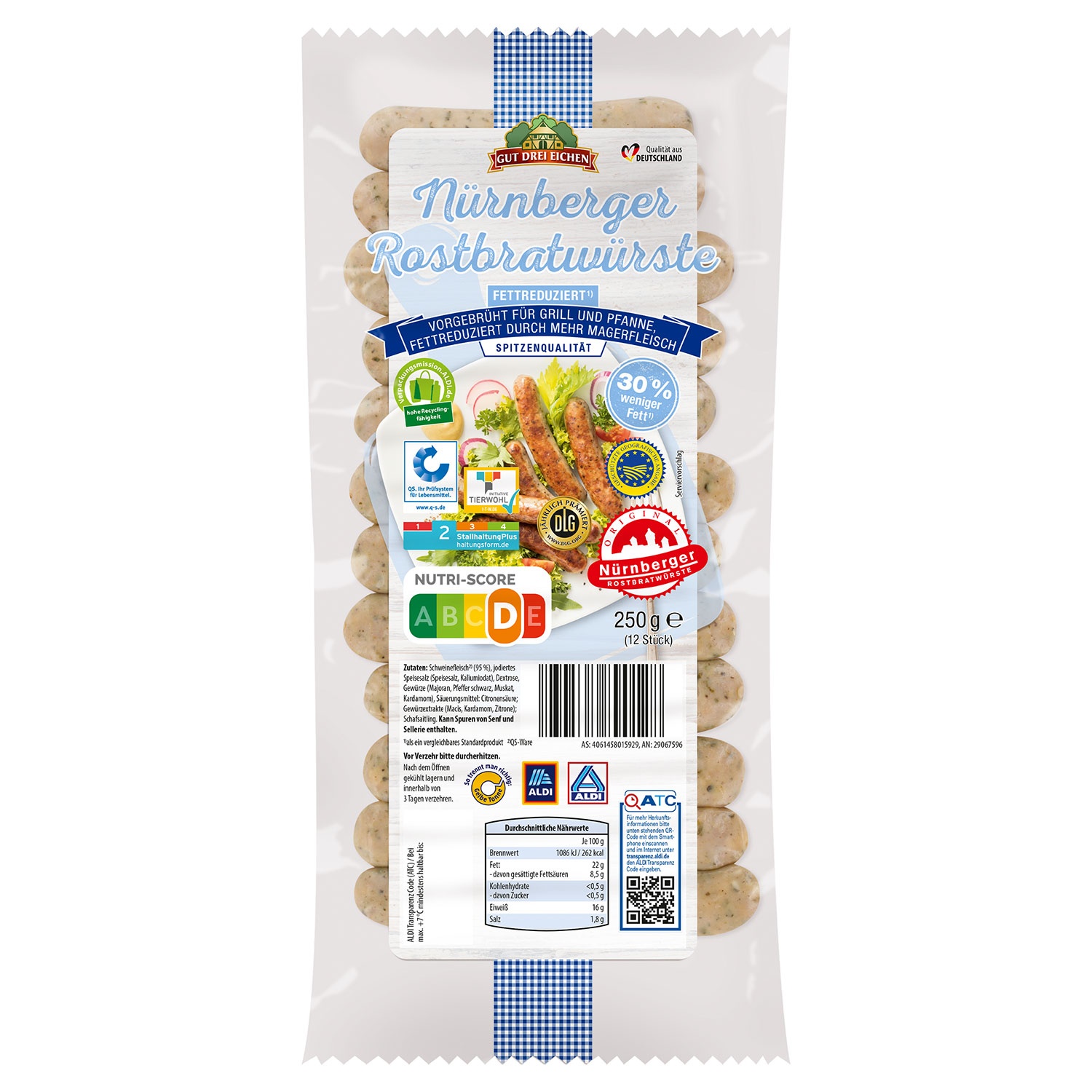 GUT DREI EICHEN Nürnberger Rostbratwurst 250 g, Fettreduziert | ALDI SÜD
